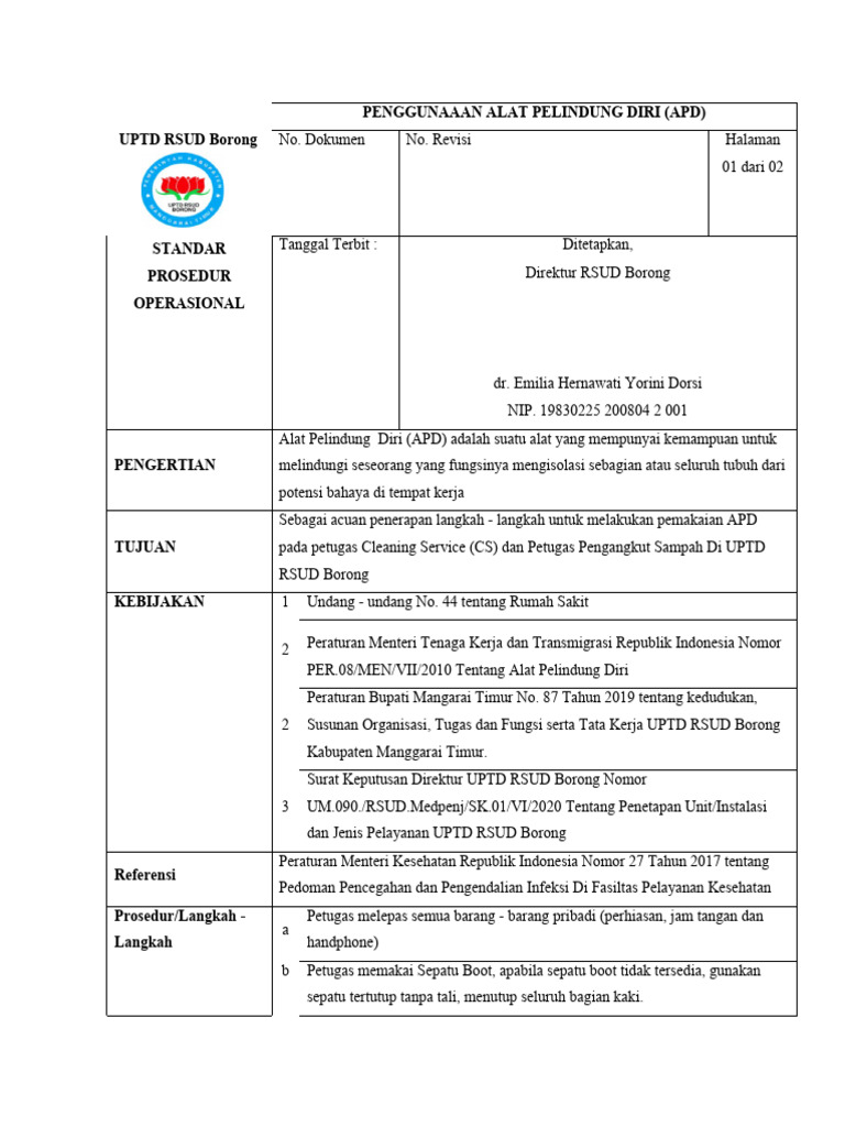SOP Penggunaan APD untuk Cleaning Service | PDF