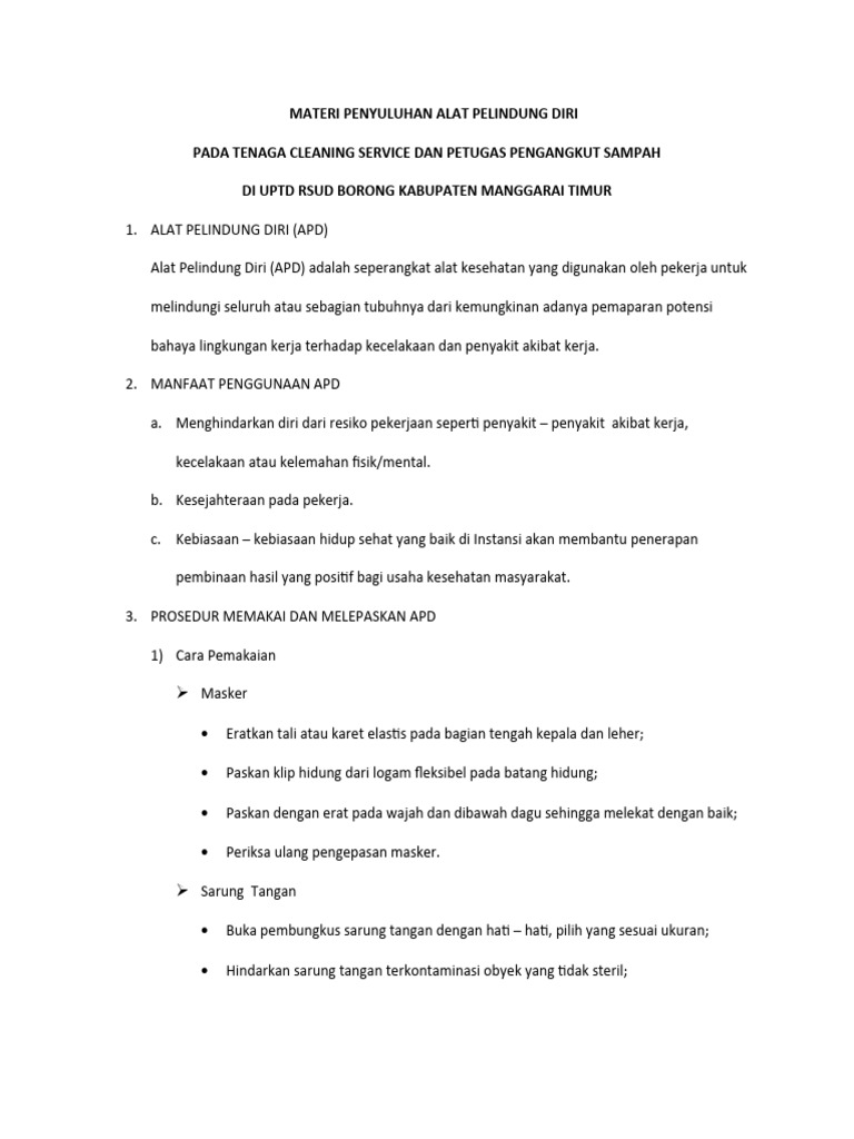 Panduan APD untuk Cleaning Service RSUD | PDF | Kesehatan Holistik