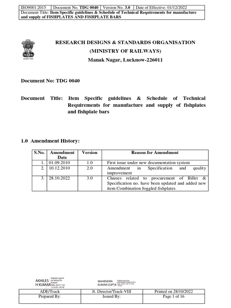 TDG 0040 Ver 3 - 0 Item Specific Guidelines & Schedule of Technical ...