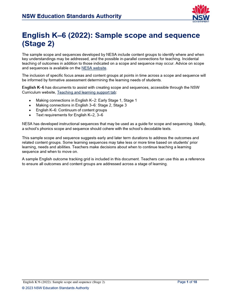 Stage 2 English Scope and Sequence Guide | PDF | Reading Comprehension ...
