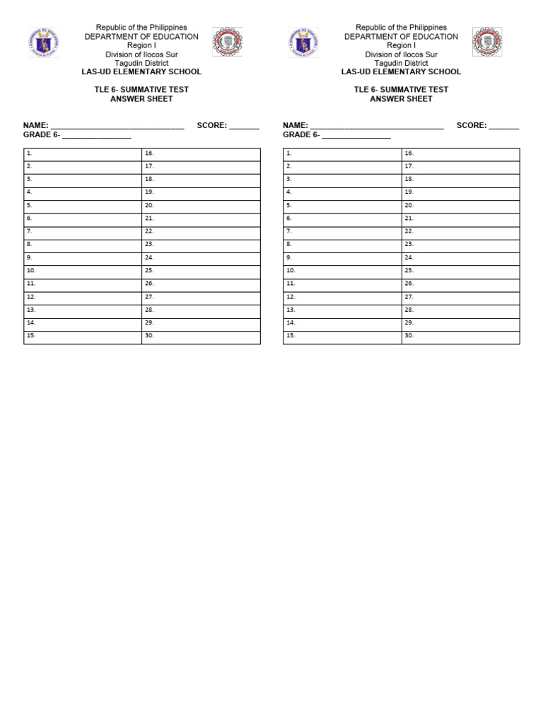 Answer Sheet 2 Columns | PDF