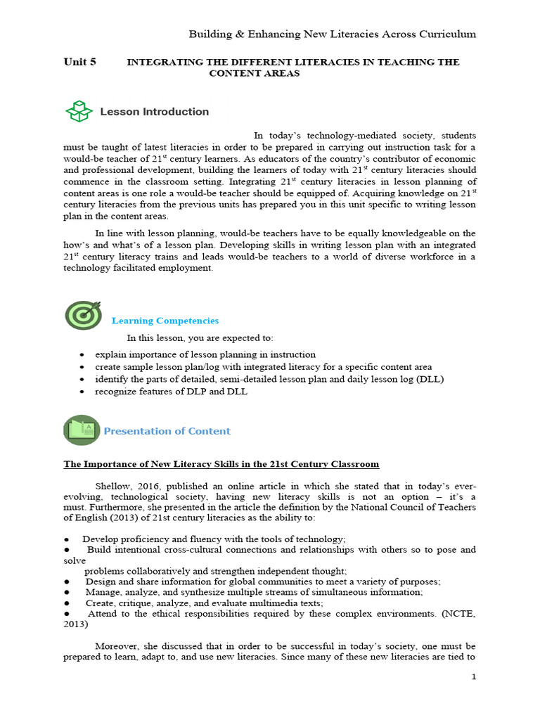 Unit 5 BENLAC Intregrating The Different Literacies in Teaching The ...