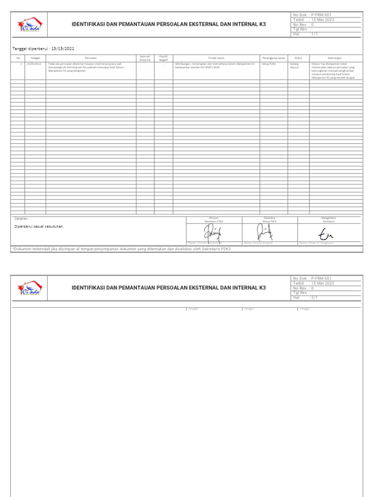 Pemantauan Persoalan K3 Internal & Eksternal | PDF