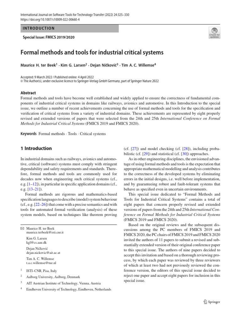 Formal Methods and Tools For Industrial Critical Systems | PDF | Formal Verification | Formal ...