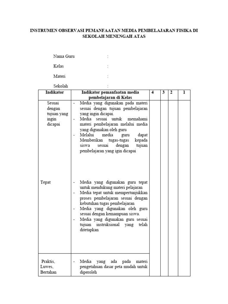 Instrumen Observasi - Ririn Fadhilla - 19033128 | PDF