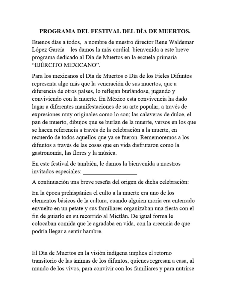 Programa Del Festival Del Día de Muertos | PDF