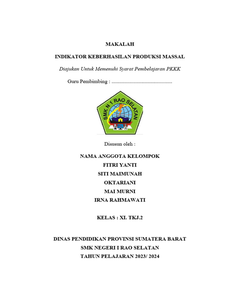 Makalah Produksi Indikator Keberhasilan Produksi Massal | PDF Makalah Produksi Indikator Keberhasilan Produksi Massal | PDF