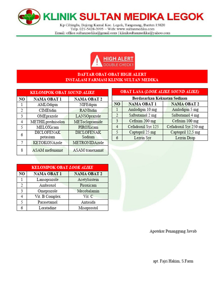 Daftar Obat High Alert | PDF