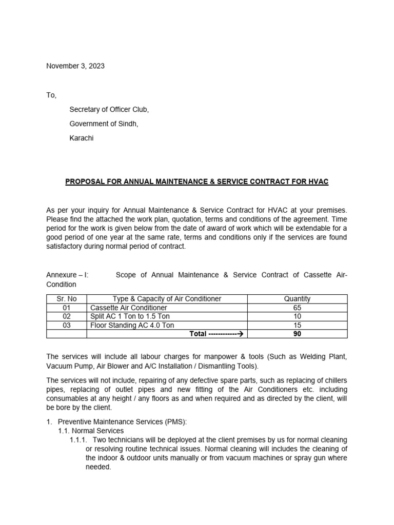M A Cool Service Hvac Contract Pdf Air Conditioning Building