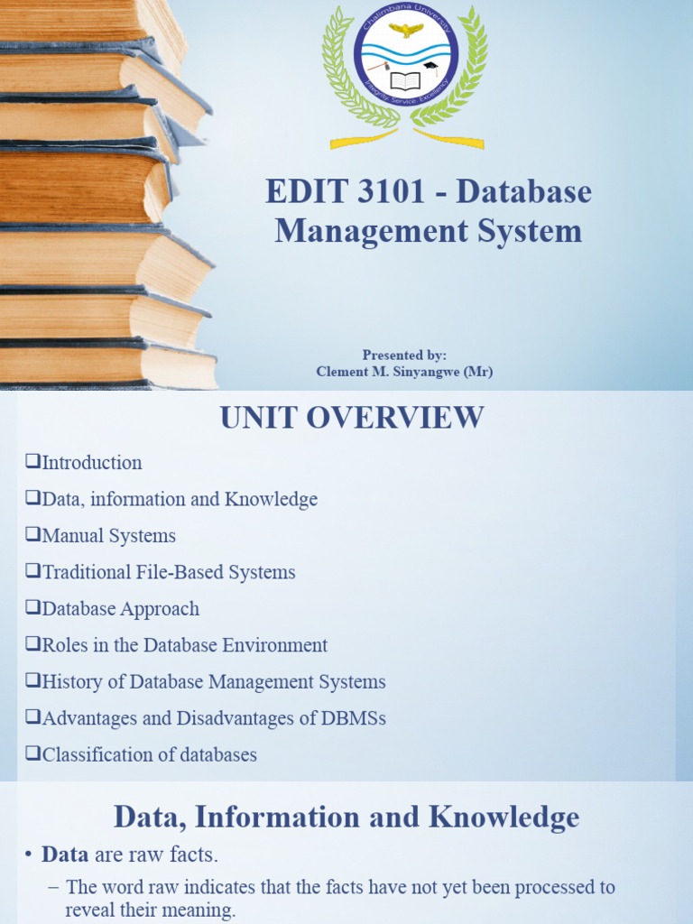 EDIT 3101 - Database Management System - Lecture 1 | PDF | Databases | Data