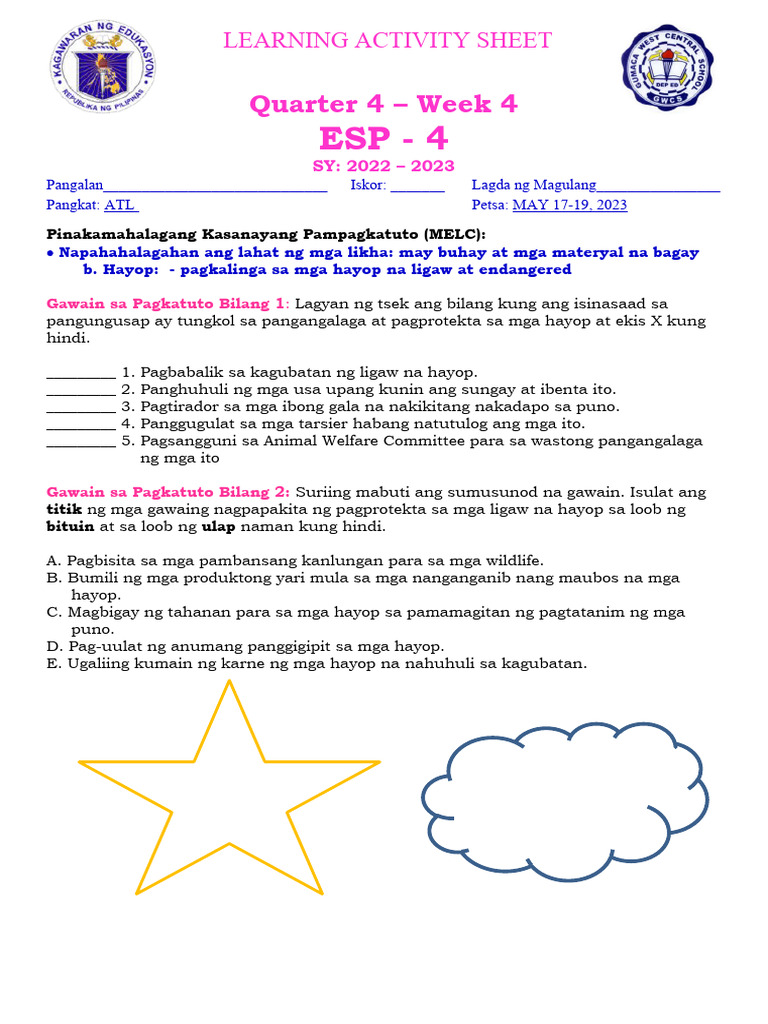 Esp-4 Atl Q4 WK4 | PDF | Language Arts & Discipline | Wellness