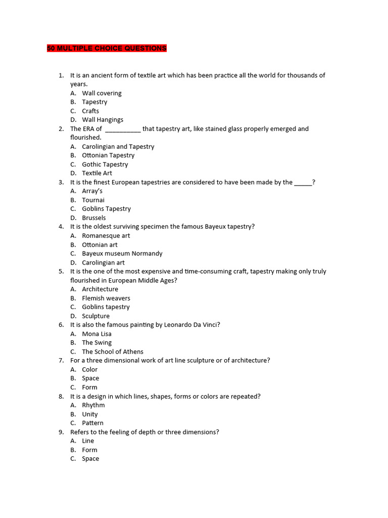 50 Multiple Choice Questions | PDF