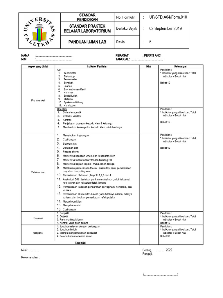 #FORMAT UJI LAB Kep. Maternitas | PDF