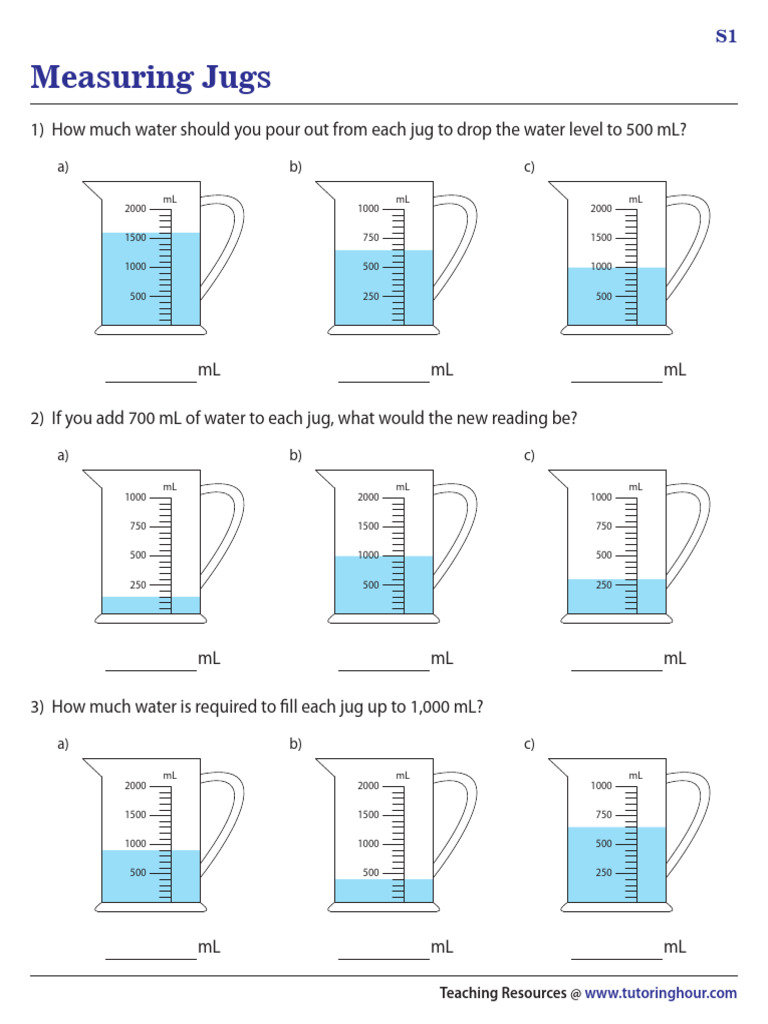 Measuring Jugs Worksheet Activities | PDF