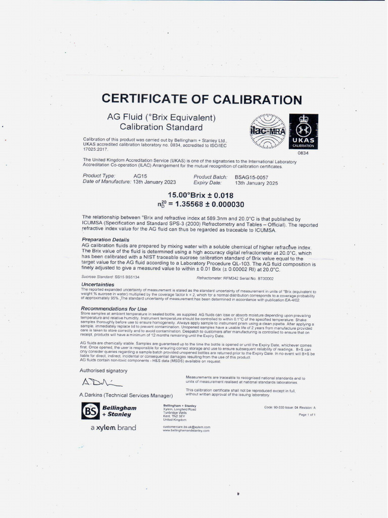 Certificado Solución Brix 15 | PDF