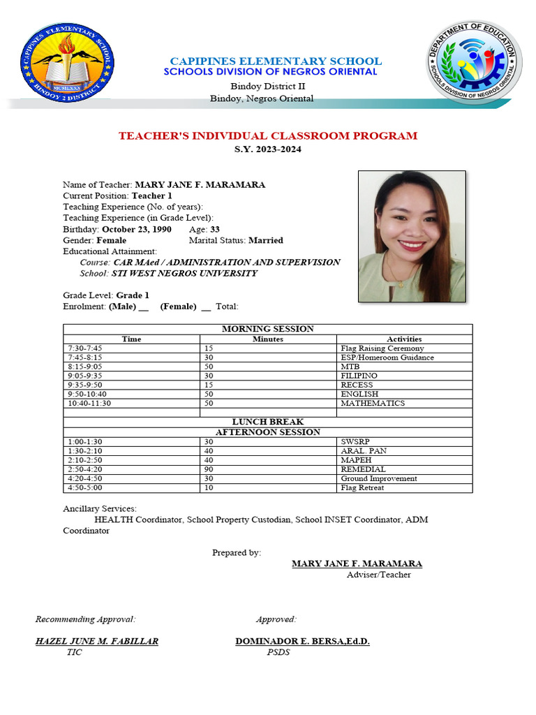 Teacher's Classroom Program 2023-2024 | PDF | Educational Institutions ...