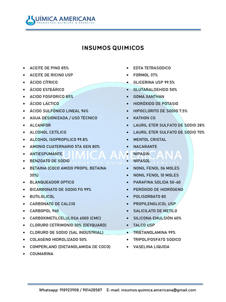 Set - Lista de Insumos Quimicos | PDF