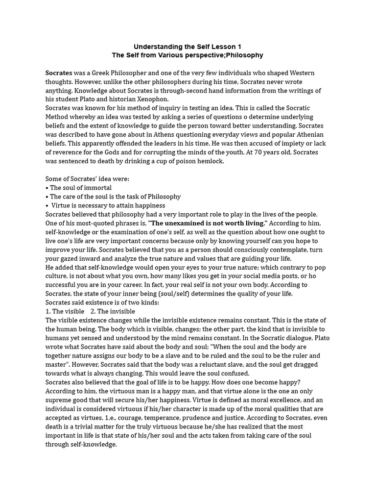 Understanding The Self-Lesson 1-4 | PDF