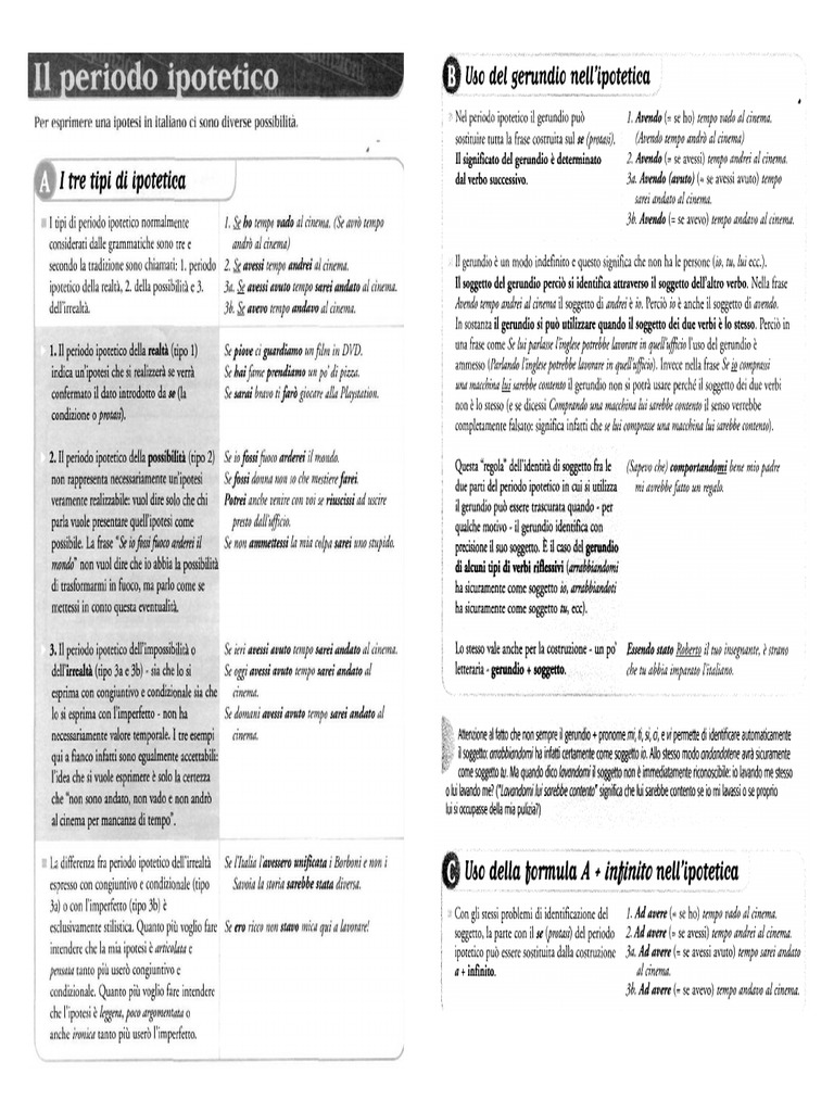 Grammatica Avanzata Della Lingua Italiana - Periodo Ipotetico (B1 C1) | PDF