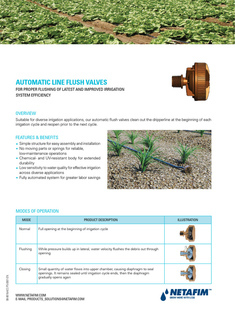 Automatic Line Flush Valves Product Sheet | PDF | Valve | Irrigation