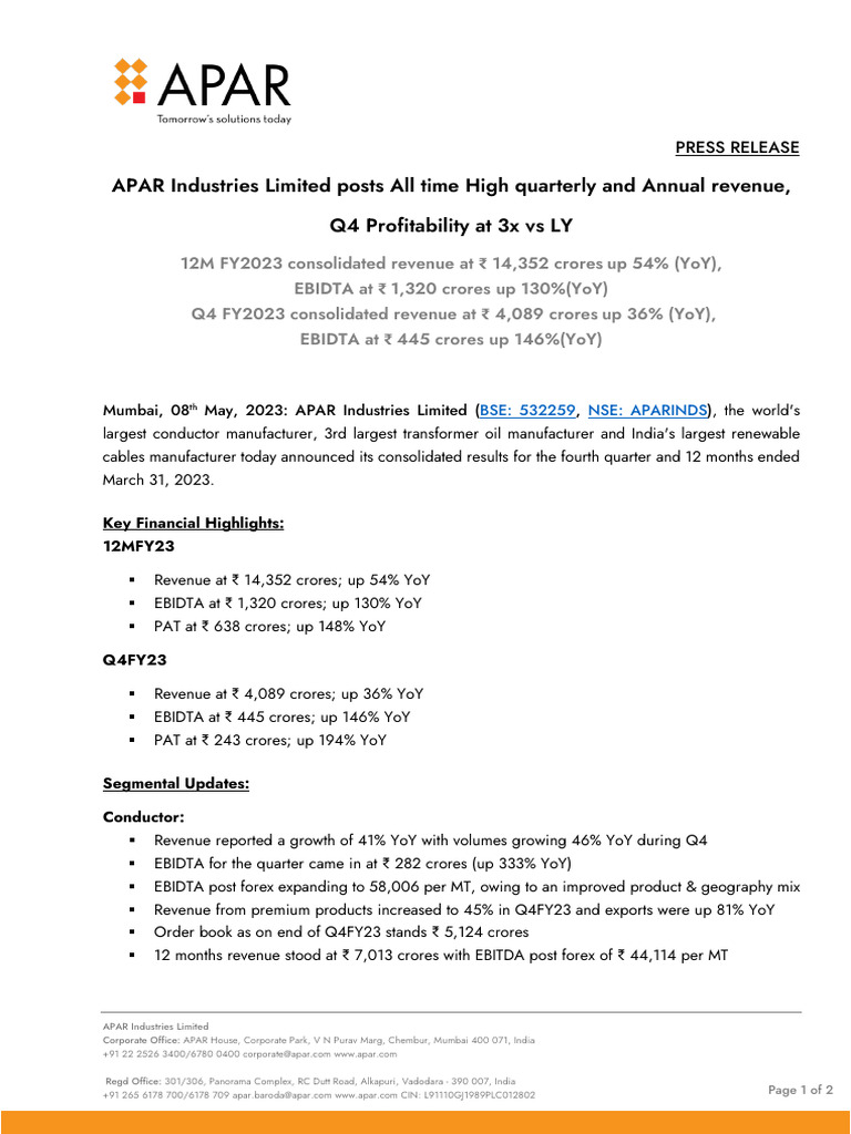 Q4 - FY23 - Press Release | PDF | Economies