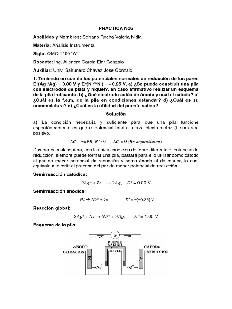 PRACTICA No6 | PDF | Electrodo | Electroquímica