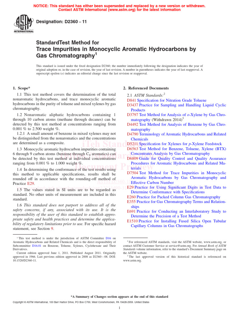 Astm D2360 11 | PDF | Gas Chromatography | Chemistry