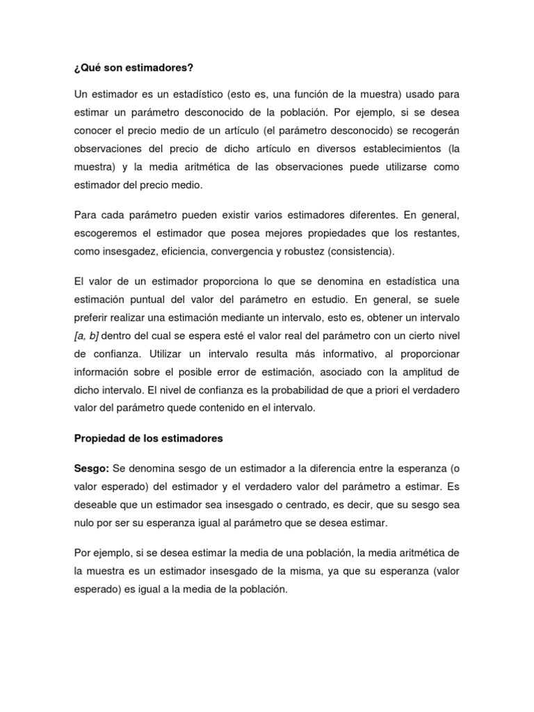 Qué Son Estimadores | PDF | Estimador | Análisis estadístico
