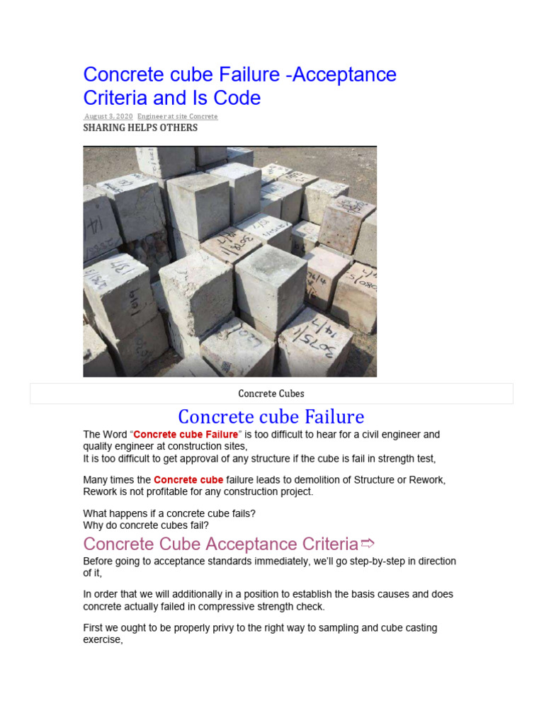 Concrete Cube Failure - Acceptance Criteria and IS Code | PDF ...