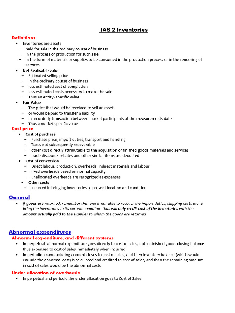IAS 2 Summary | PDF | Cost Of Goods Sold | Cost