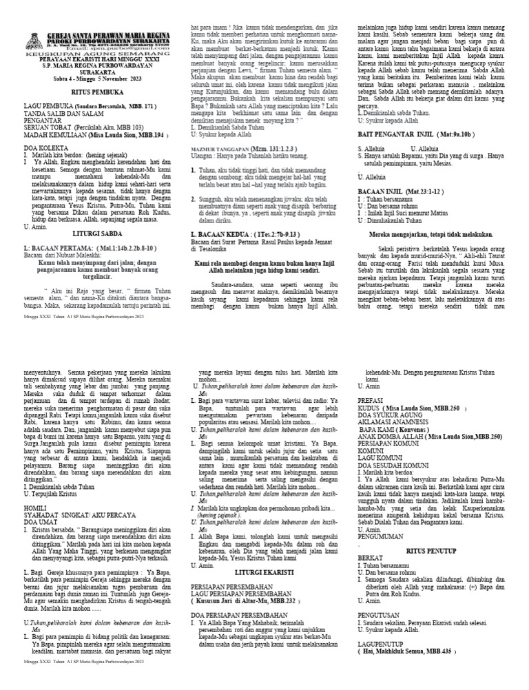 Teks Misa Minggu XXXI | PDF