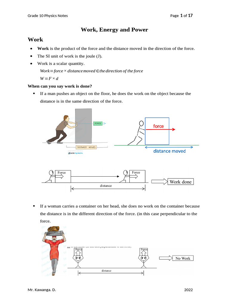 Grade 10 Physics: Work, Energy, Power | PDF | Energy Development ...
