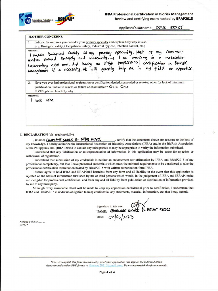 IFBA Professional Cert Application 4 | PDF