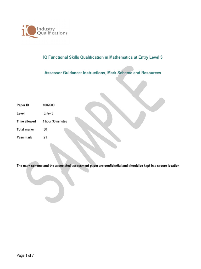 FS Maths EL3 Sample MS | PDF