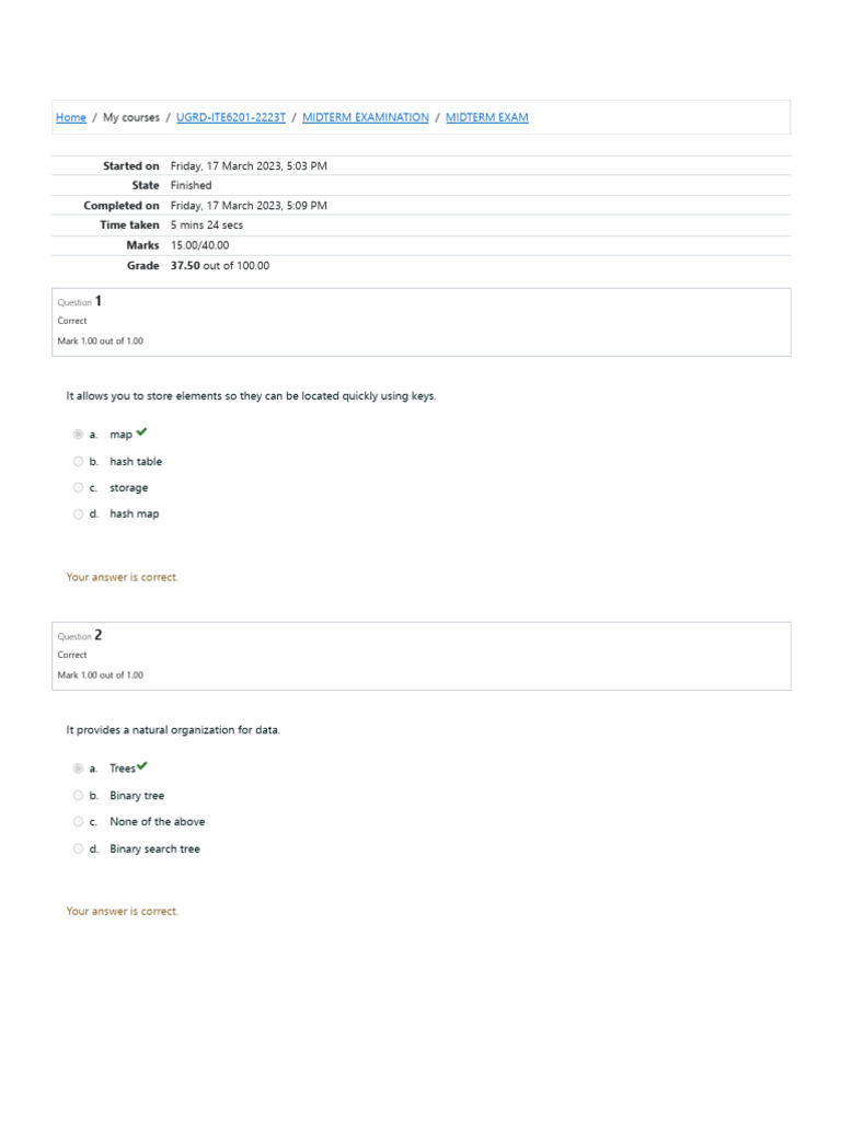 MIDTERM EXAM - Attempt Data Structures and Algorithms | PDF | Discrete ...