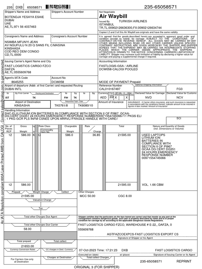 Air Waybill for Shipment to Congo | PDF | Cargo | Business