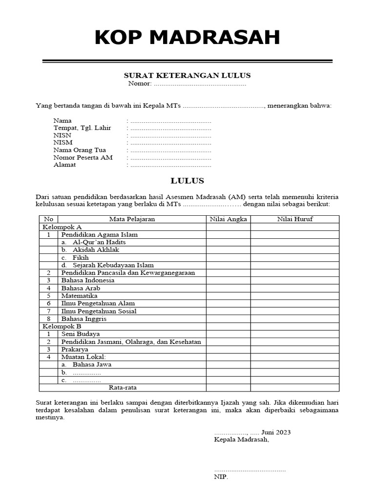Contoh Surat Keterangan Lulus | PDF | Olahraga & Rekreasi
