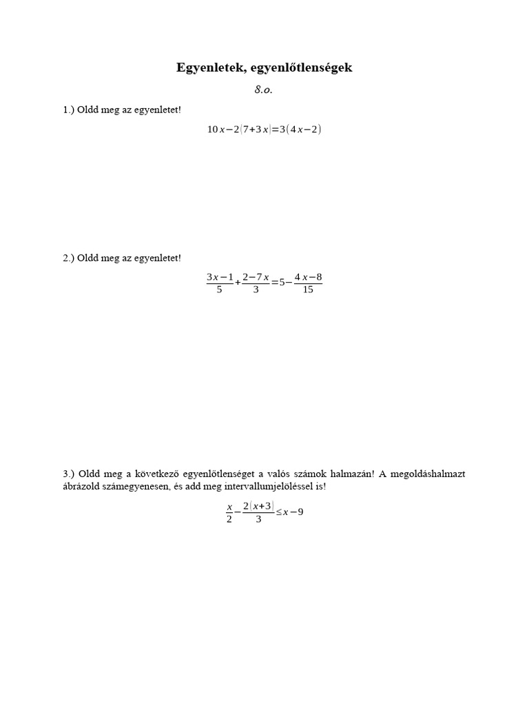 Egyenletek, egyenlőtlenségek | PDF