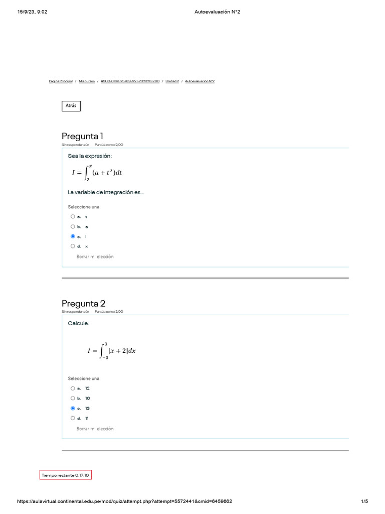 Autoevaluación N°2 Calculo Integral | PDF | Economias