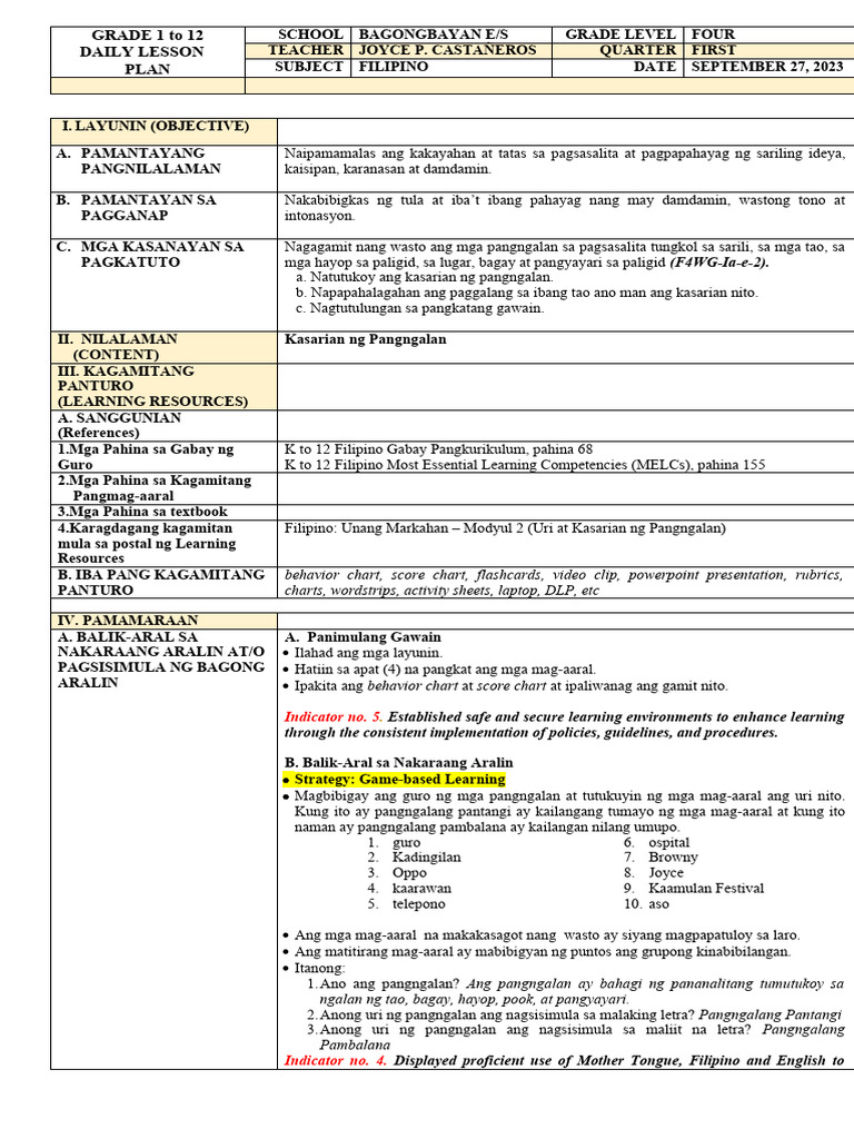 DLP Filipino 4 Q1 Coi 1 9 | PDF
