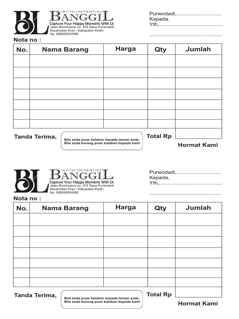 Nota Banggil Invitation Printing | PDF