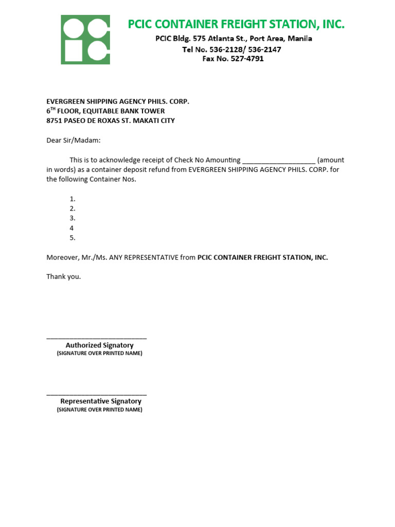Acknowledgment of Container Deposit Refund | PDF