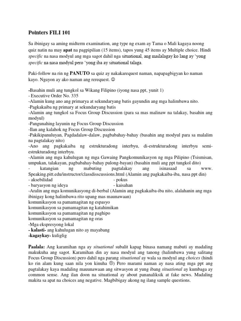 Pointers FILI 101 Midterm 23 24 | PDF