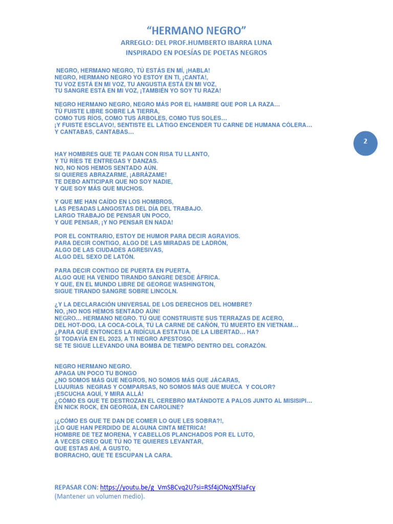 2. Hermano Negro - Arreglos Prof. Humberto Ibarra Luna (Fm) | PDF