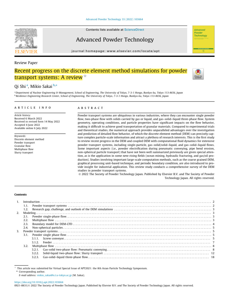 Recent Progress On The Discrete Element Method Simulations For Powder Transport Systems A Review