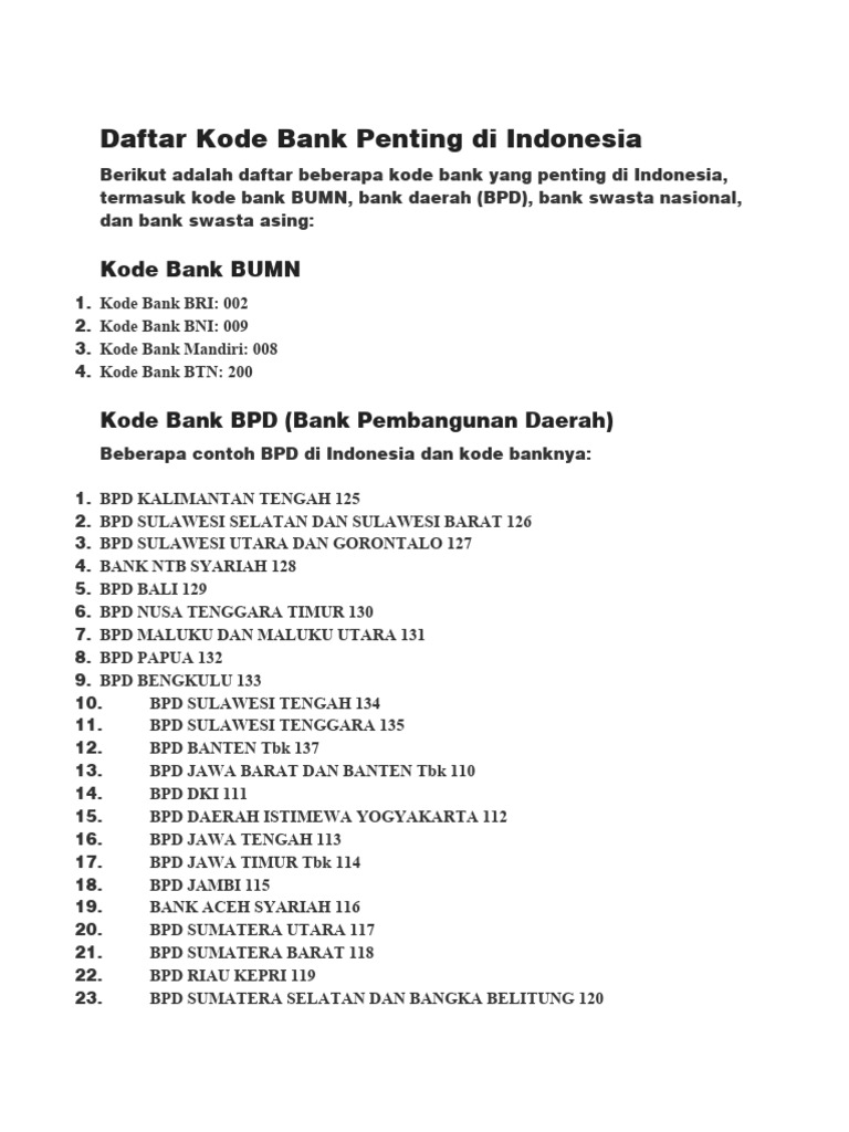 LIST KODE BANK PDF