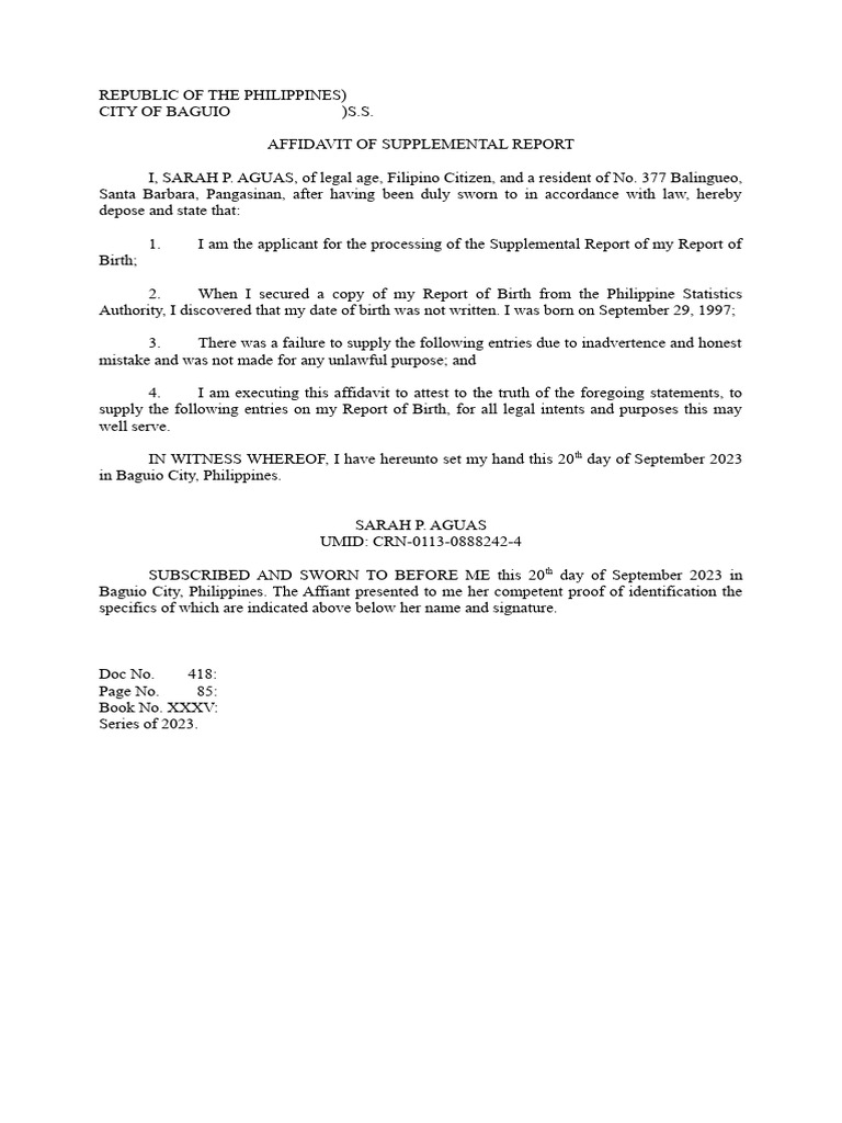 Affidavit for Birth Report Correction | PDF | Politics | Social Science