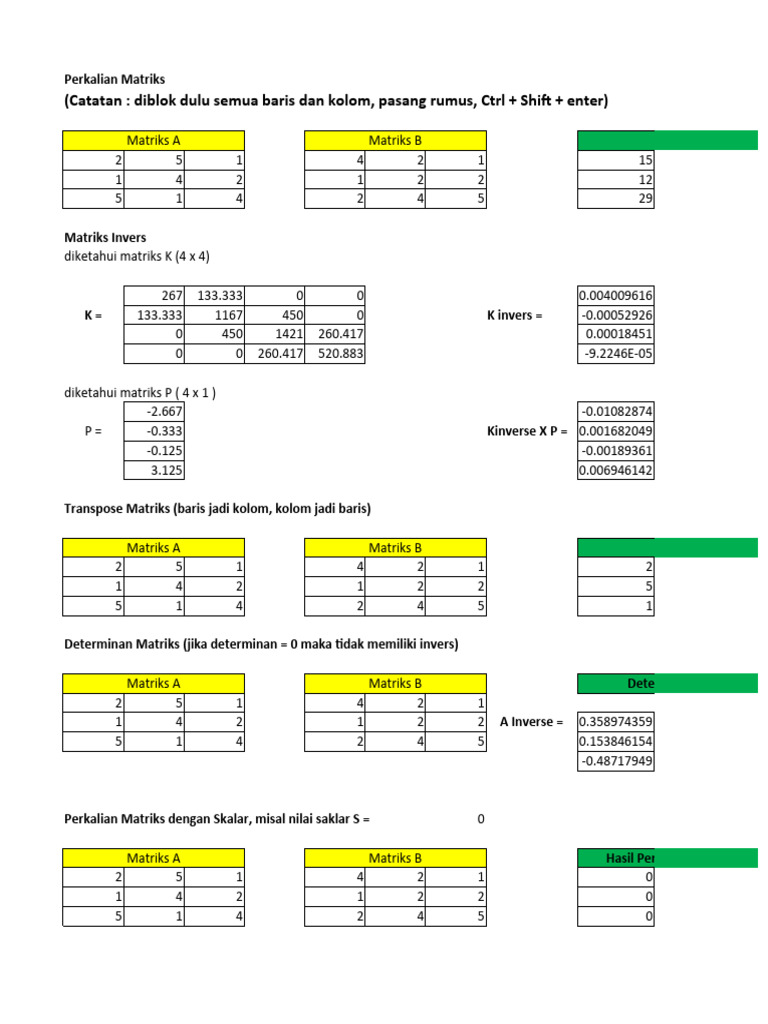 Contoh Perhitungan Matriks Di Excel | PDF