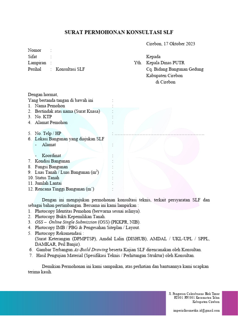Surat Permohonan Konsultasi SLF | PDF | Teknologi & Rekayasa