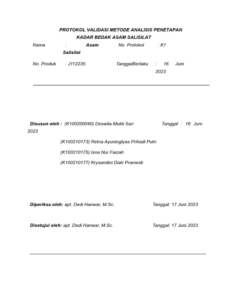 K1 - Potensiometri PH - Protokol Validasi | PDF